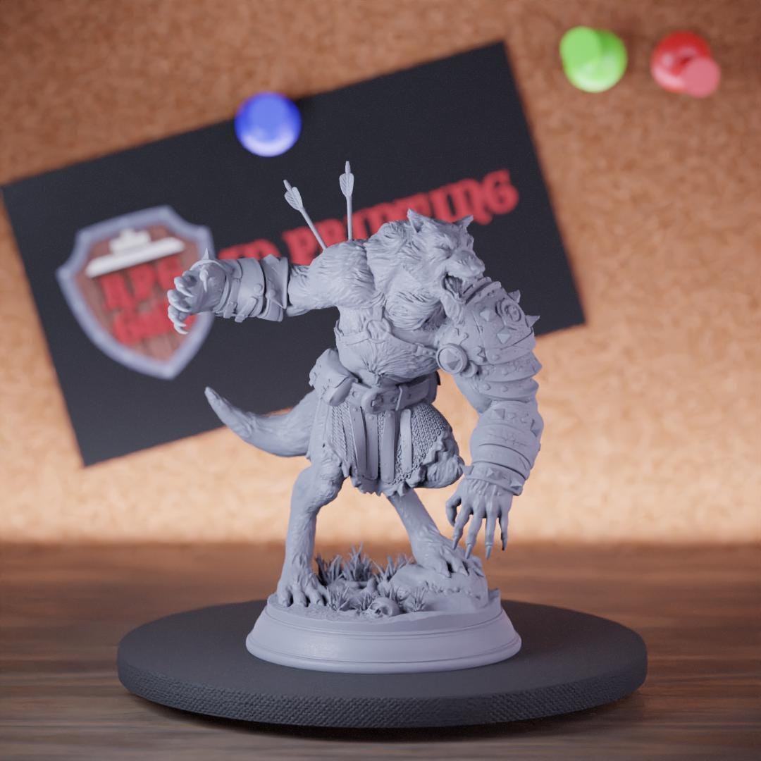 Armored Werewolf Attacking Miniature | 28mm-75mm | Resin 3D Printed D&D ...