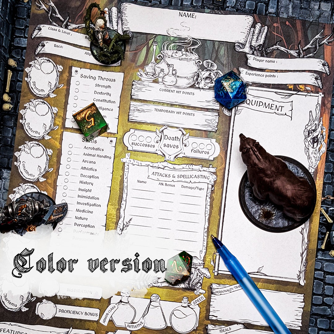 Dnd 5e Character Sheet Druid Printable and Fillable PDF D&D 5e Druid ...