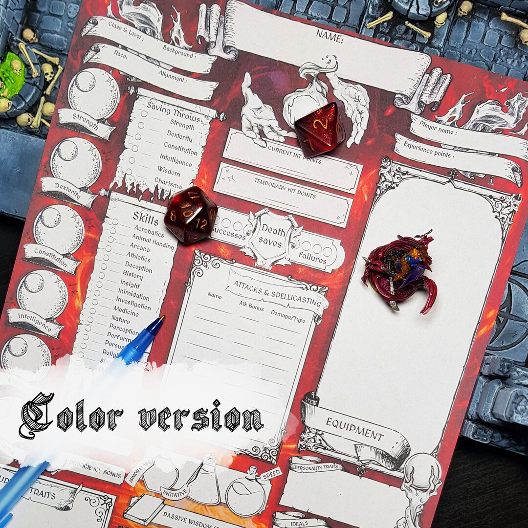 Dnd 5e Character Sheet Sorcerer Printable and Fillable PDF D&D 5e ...