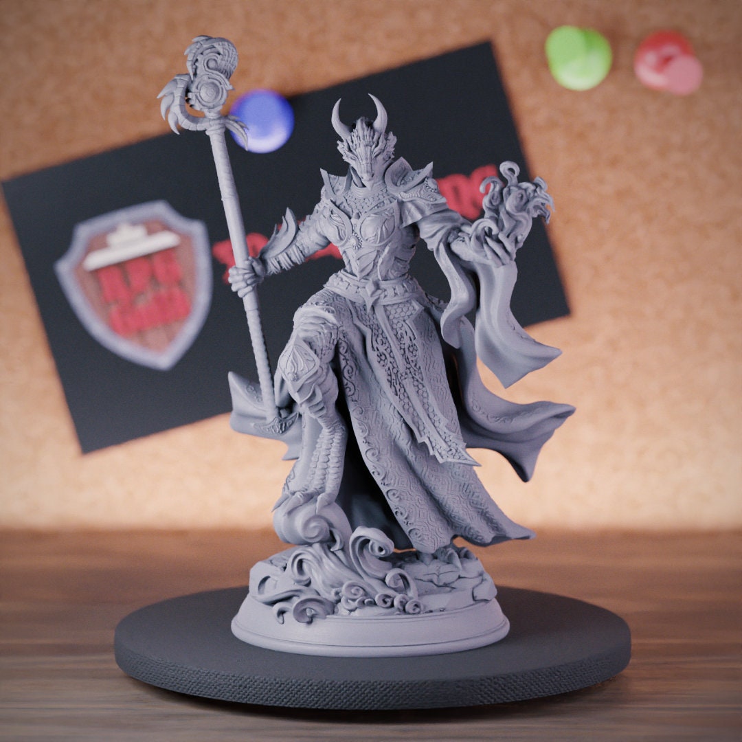 Female Dragonborn Wizard Miniature Fire Mage Dungeons and Dragons Mini ...