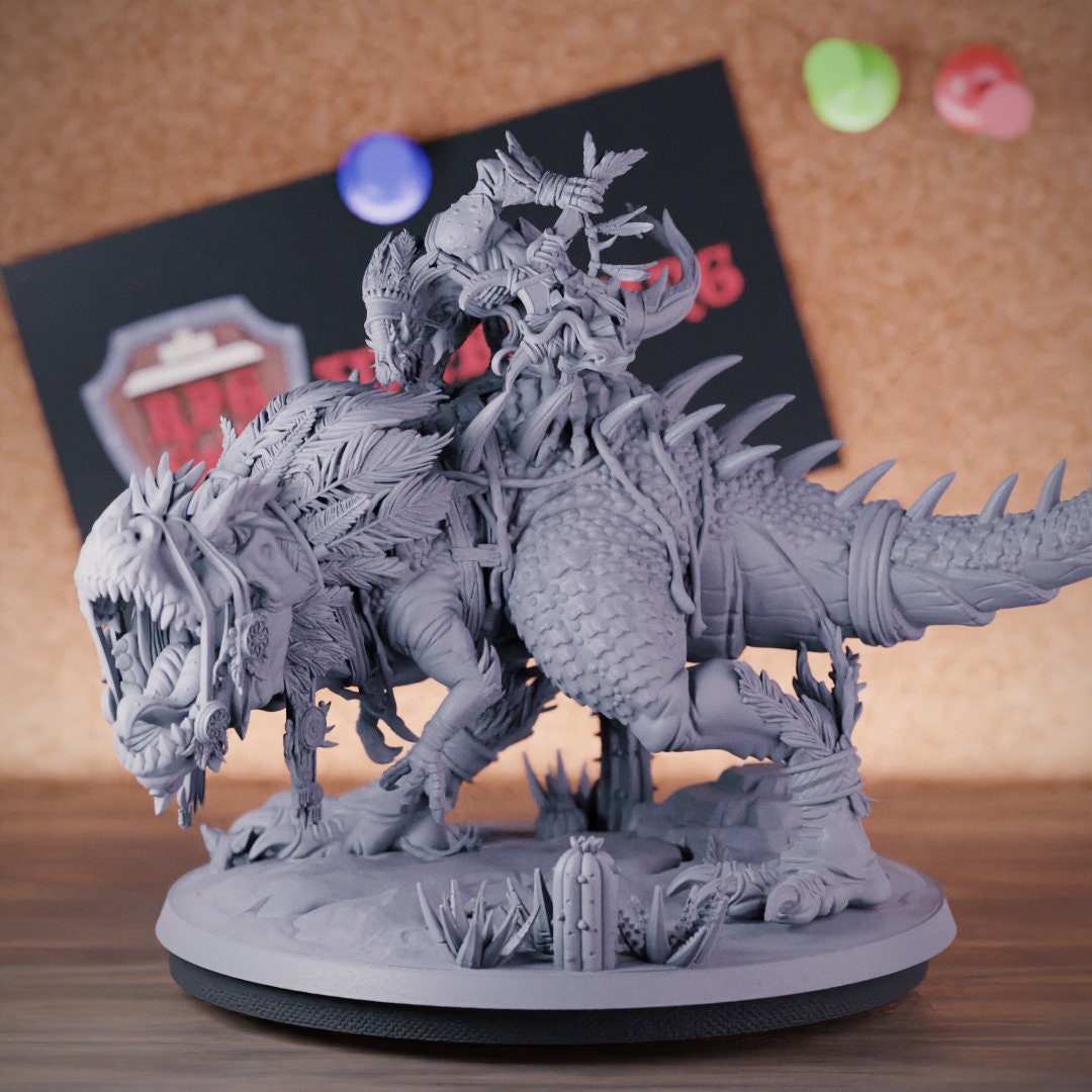 Lizardfolk T-rex Warchief Miniature Monster Boss Dungeons and Dragons ...