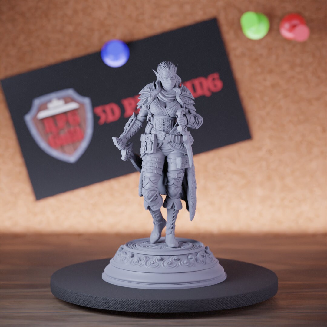 Elf Assassin Female Rogue Miniature | 28mm 32mm 38mm 75mm | Resin 3D ...