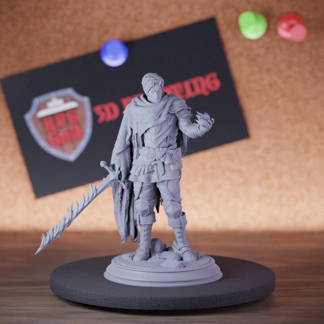 Human Fighter With Flaming Sword Miniature | 28mm-75mm | Resin 3D ...