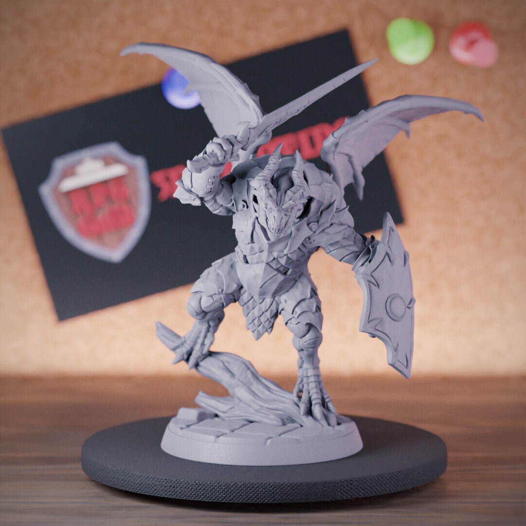 Winged Dragonborn Fighter Miniature Dragon Dungeons and Dragons Mini ...