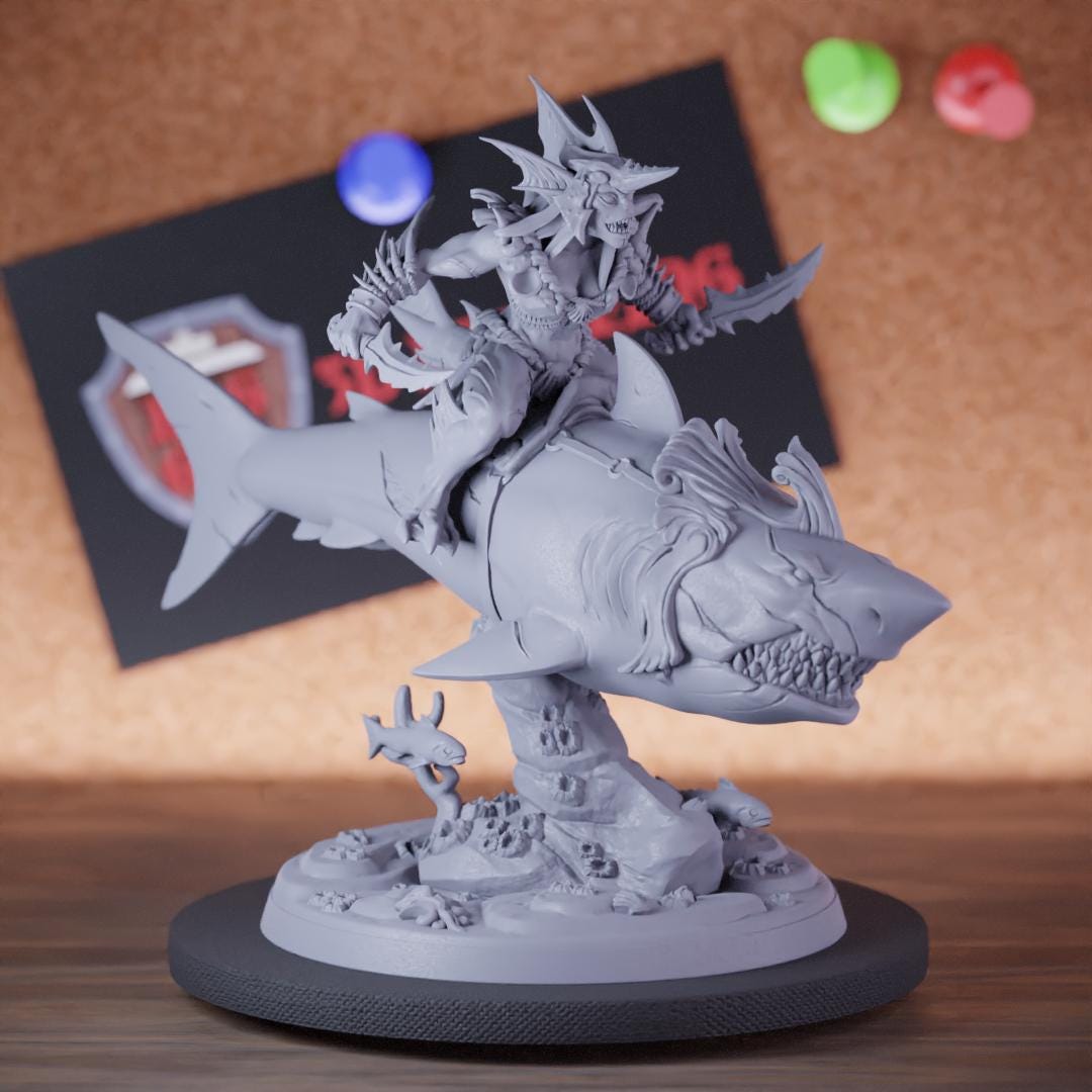 Female Triton Miniature Shark Rider Mini Dungeons and Dragons RPG ...