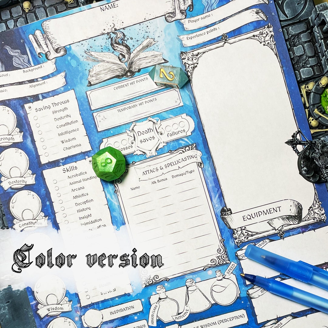 Dnd 5e Character Sheet Wizard Printable and Fillable PDF D&D 5e Wizard ...