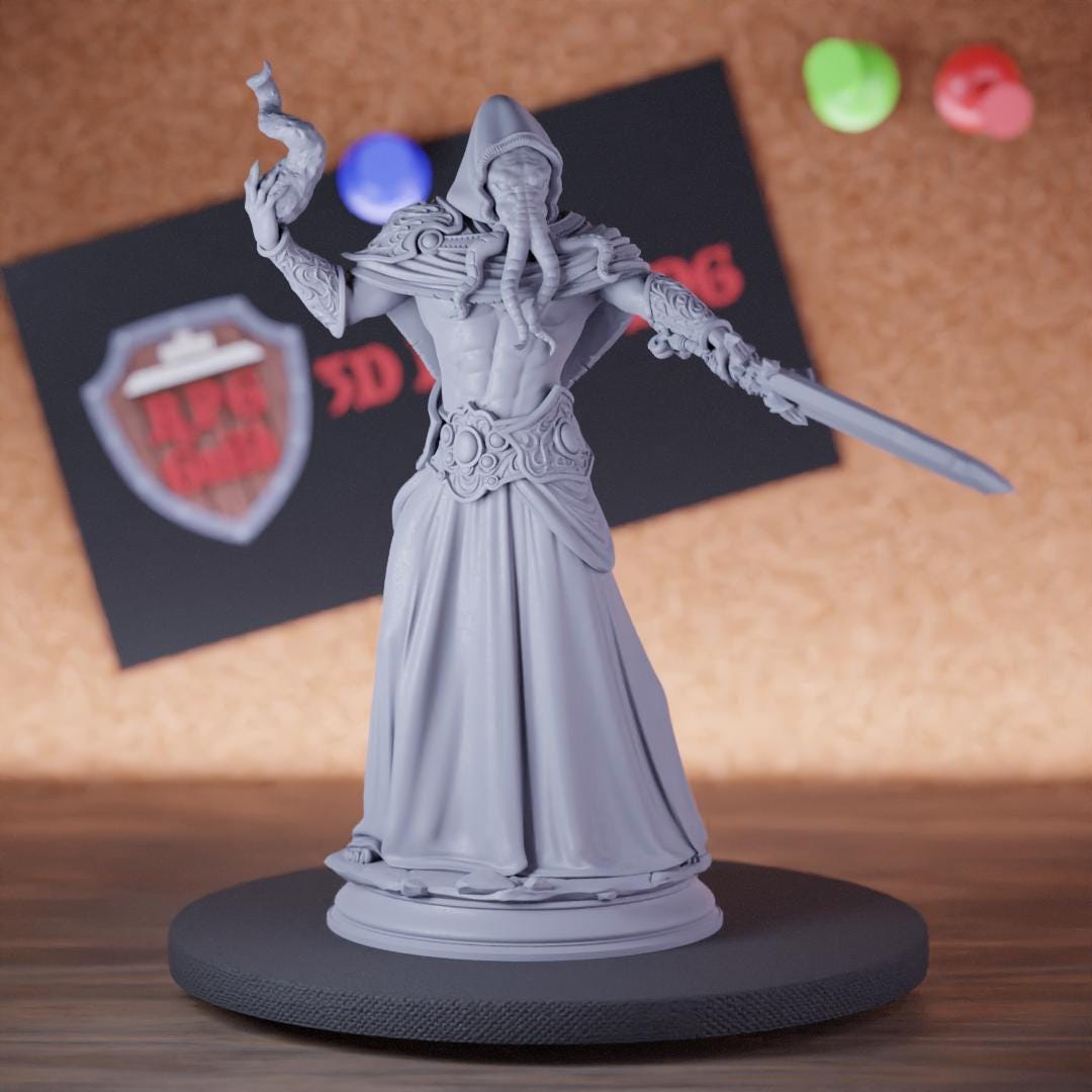 Mind Flayer Knight Miniature | 28mm 32mm 38mm 75mm | Resin 3D Printed ...