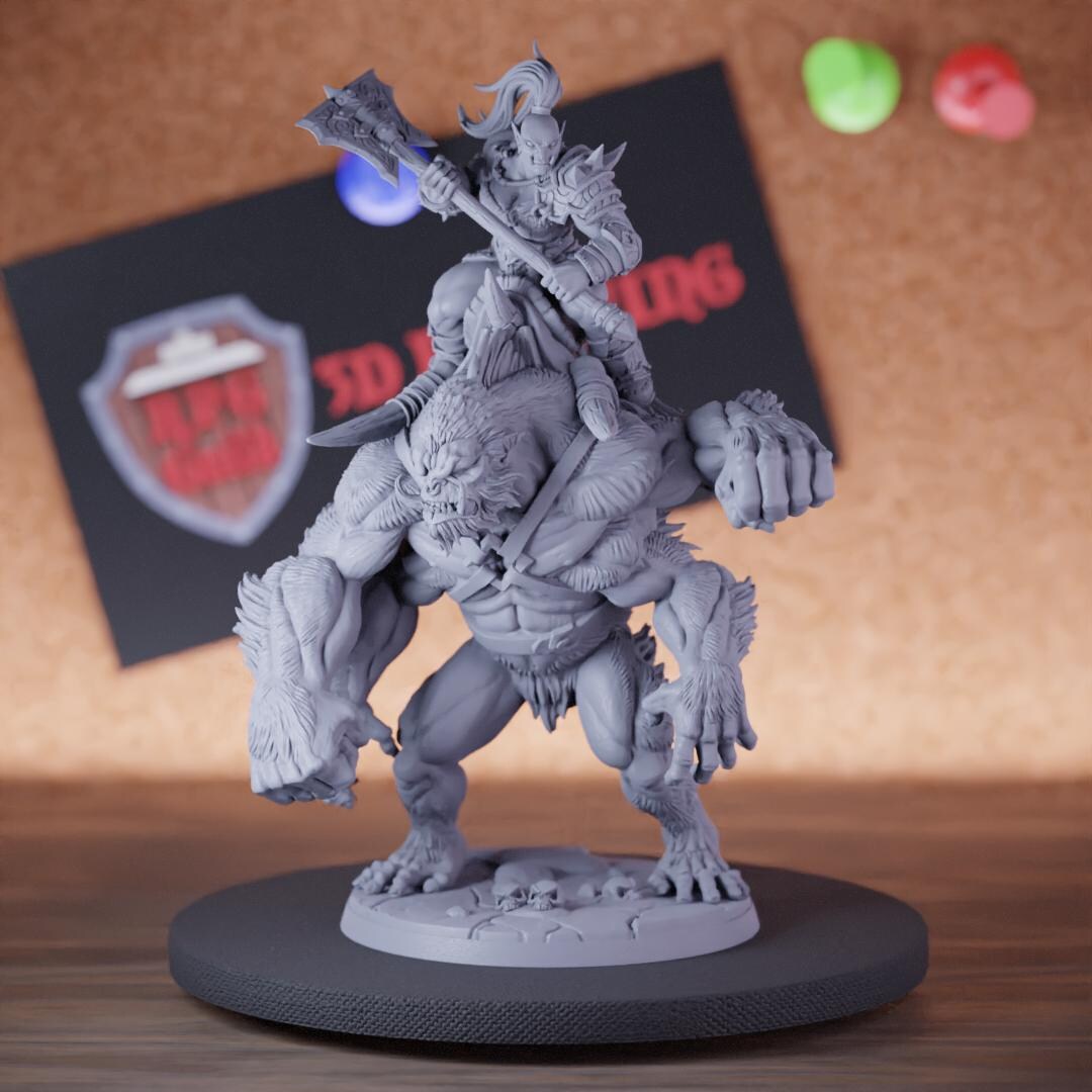 Female Orc Barbarian Miniature Monkey Rider Mini Dungeons and Dragons ...