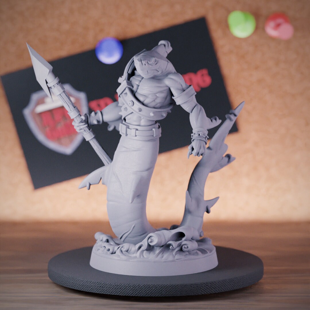 Sharkfolk Lurker Miniature Underwater Monster Dungeons and Dragons Mini ...