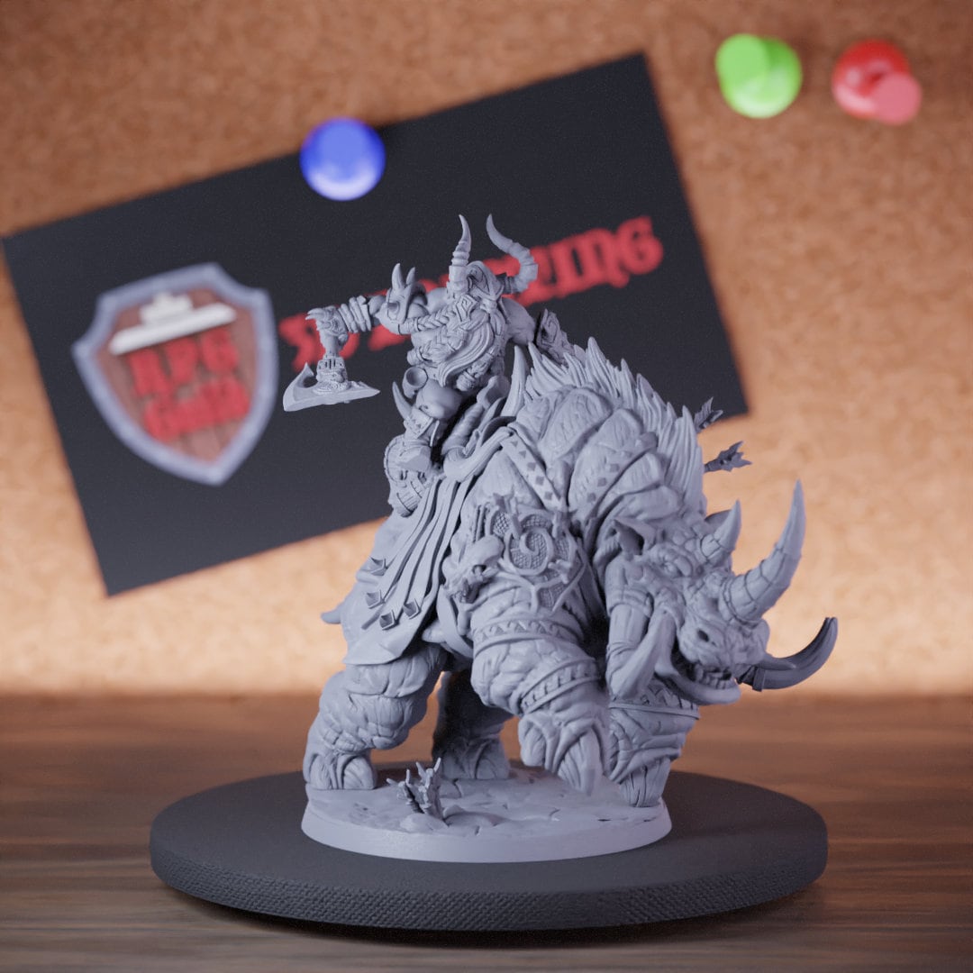 Viking Dwarf Rider Miniature Rhino Monster Dungeons and Dragons Mini ...