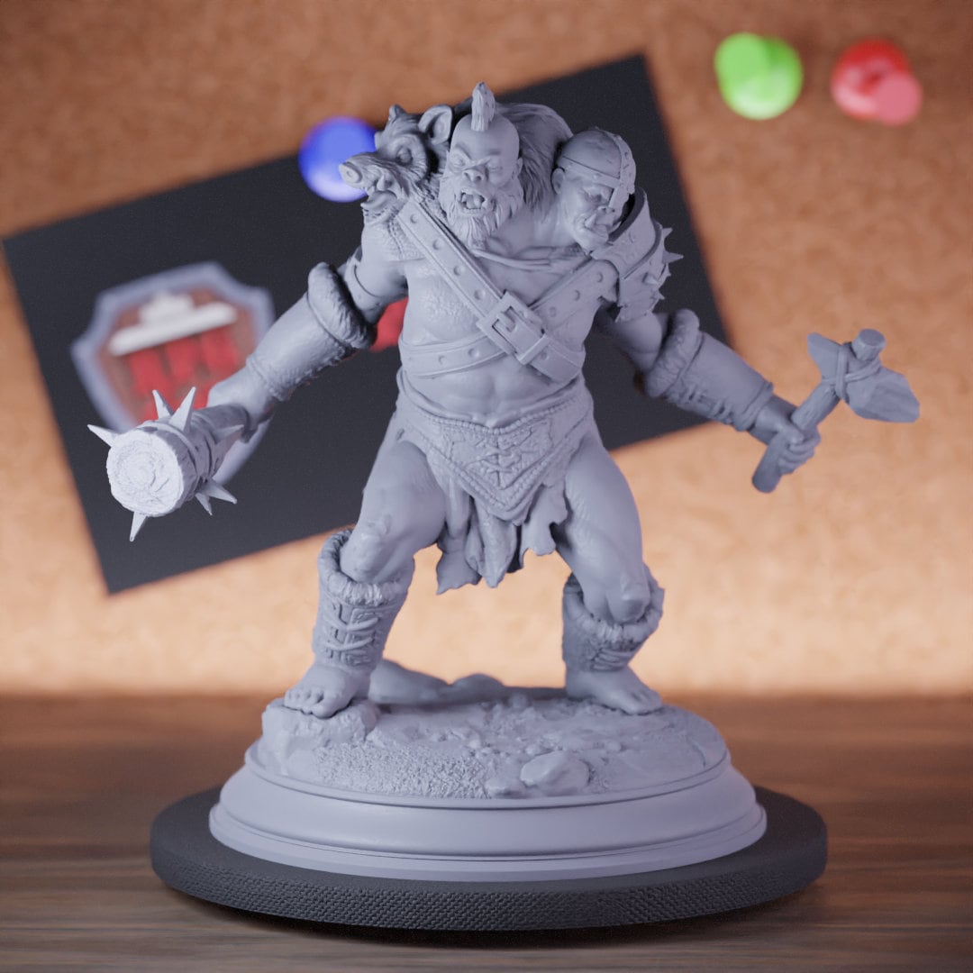 Ettin Berserker Raging Miniature | 28mm 32mm 38mm 75mm | Resin 3D ...