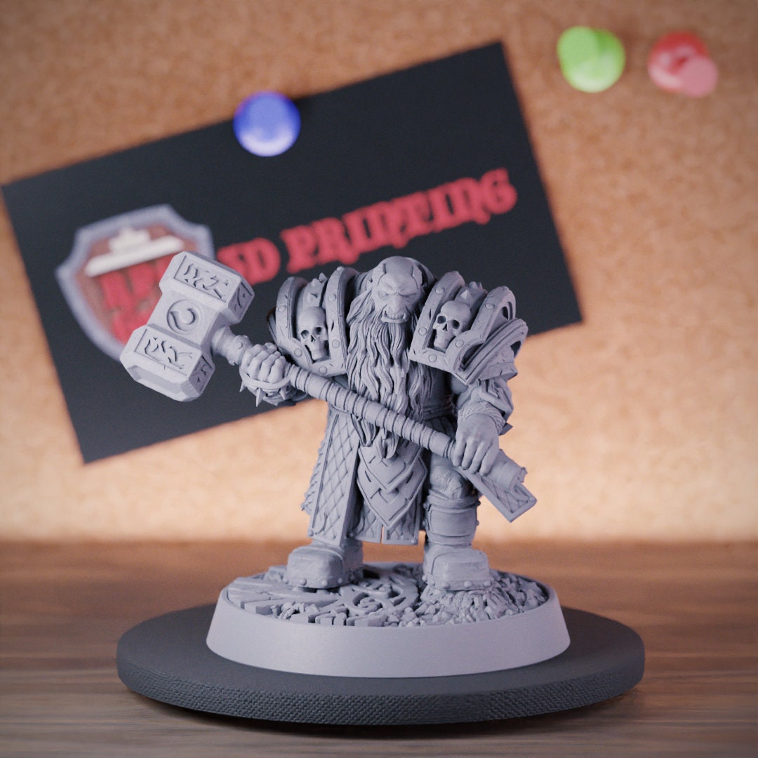 Dwarf Barbarian Miniature Hammer Fighter Mini Dungeons and Dragons Mini ...