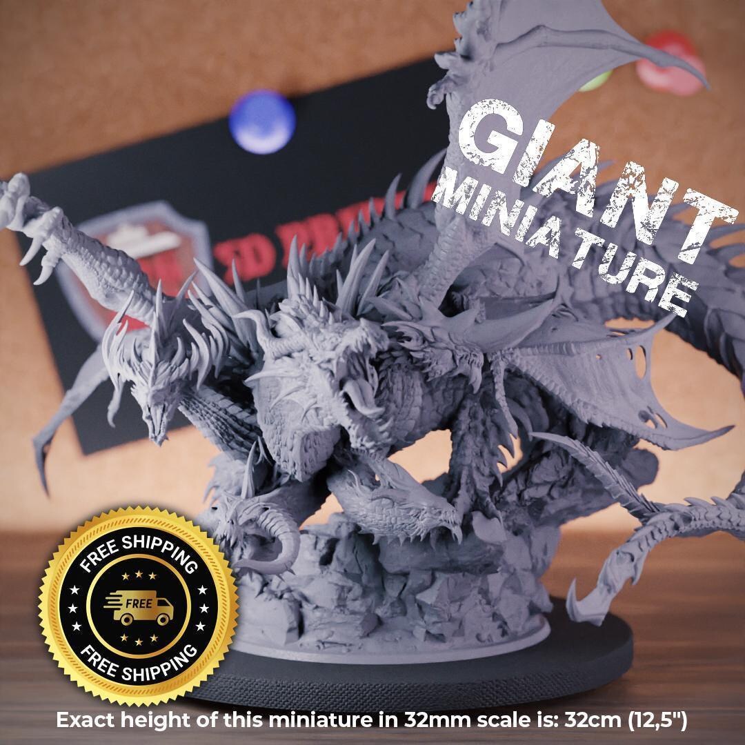 Tiamat Queen of Dragons Gargantuan Miniature | 28mm-32mm | Resin 3D ...
