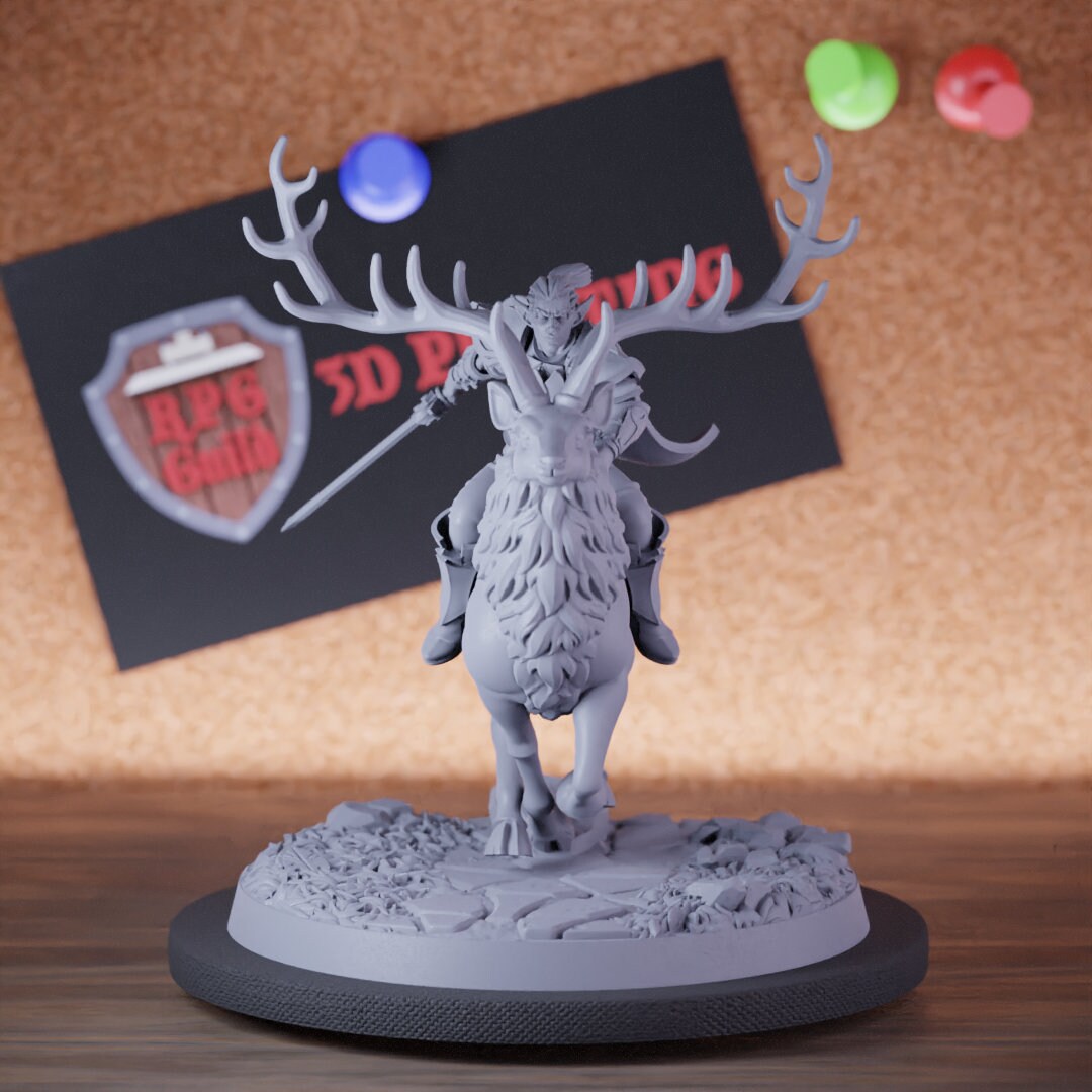 Elf Deer Rider Miniature Forest Defender Mini Dungeons and Dragons RPG ...