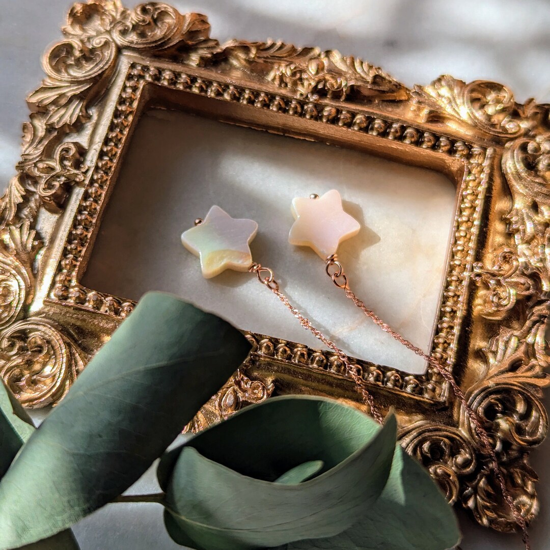 Rose Gold Ear Chain Rose Gold Thread Earrings With Mother-of-pearl ...