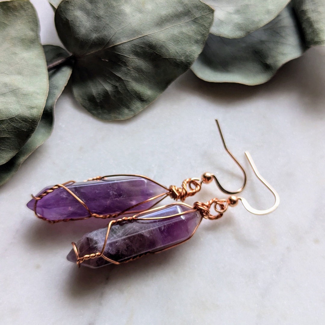 Amethyst Earrings Wrapped Amethyst Earring Amethyst Pendulum Amethyst ...