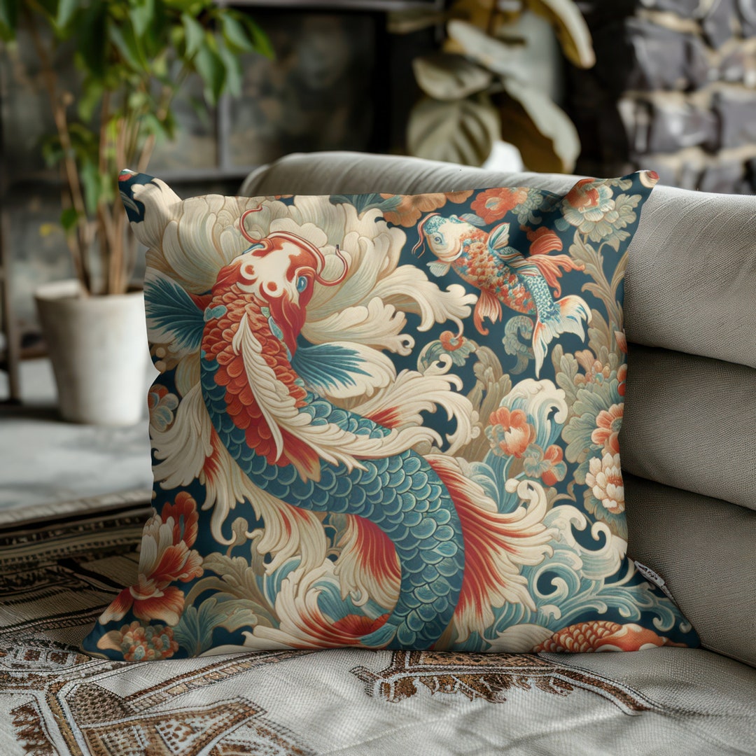 Square Pillow, William Morris Coi Carp Asian Pattern Decorative Cushion ...