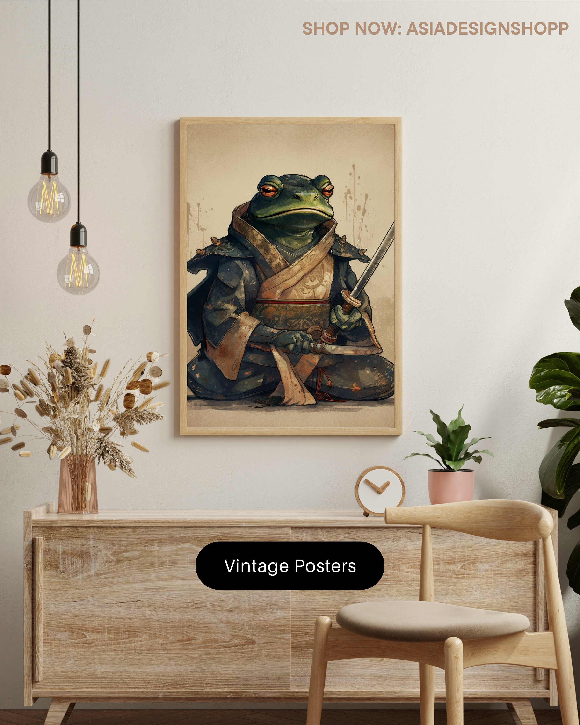 Vintage Frog Wall Art,japanese Tree Frog in Traditional Samurai ...