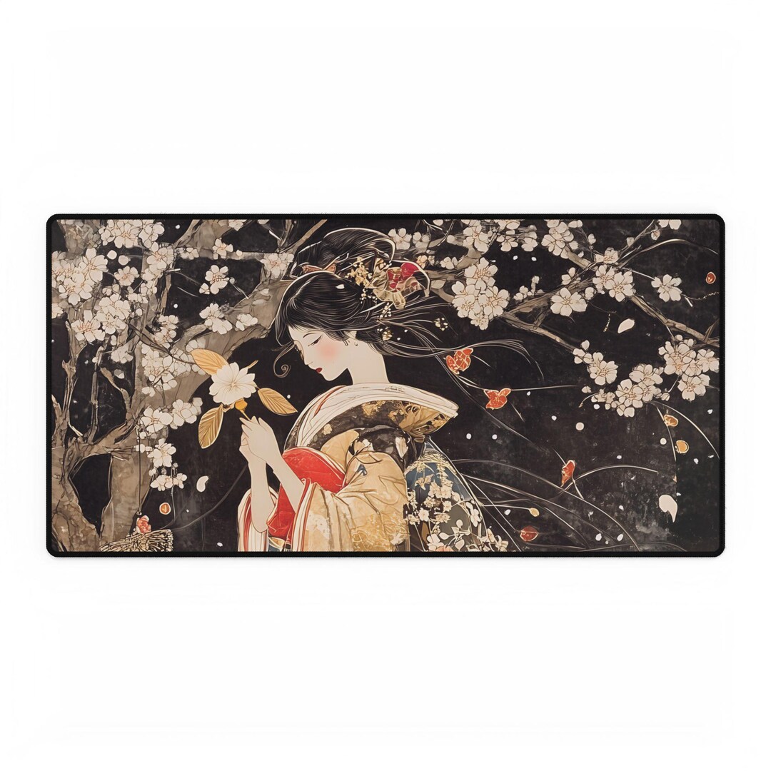 Desk Mats, Japanese Ukiyo-e Geisha Flower Japan Art, Office Desk Pads ...