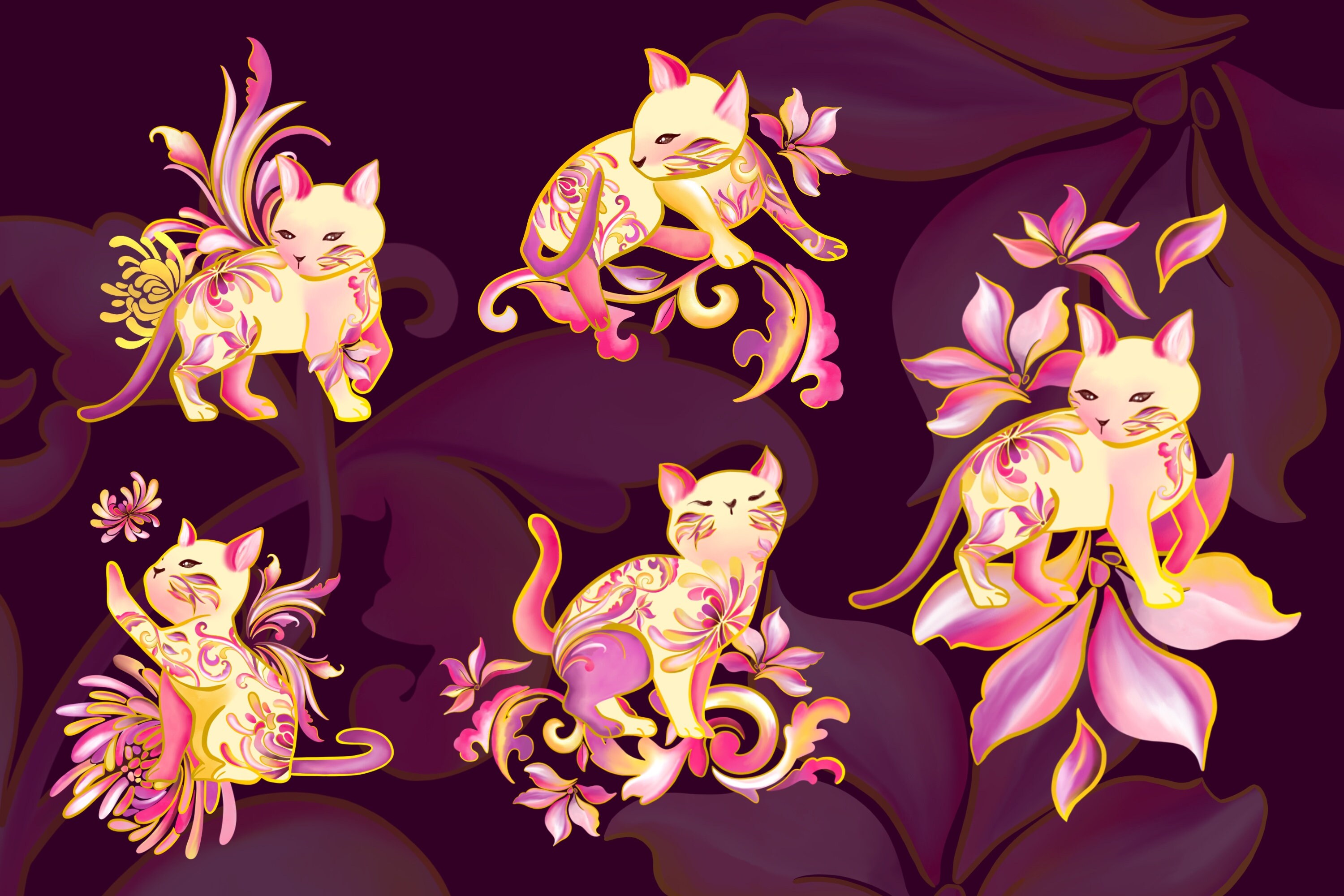 Vintage Cat Clipart Cat PNG Animal Pattern Vintage Animal Pattern ...