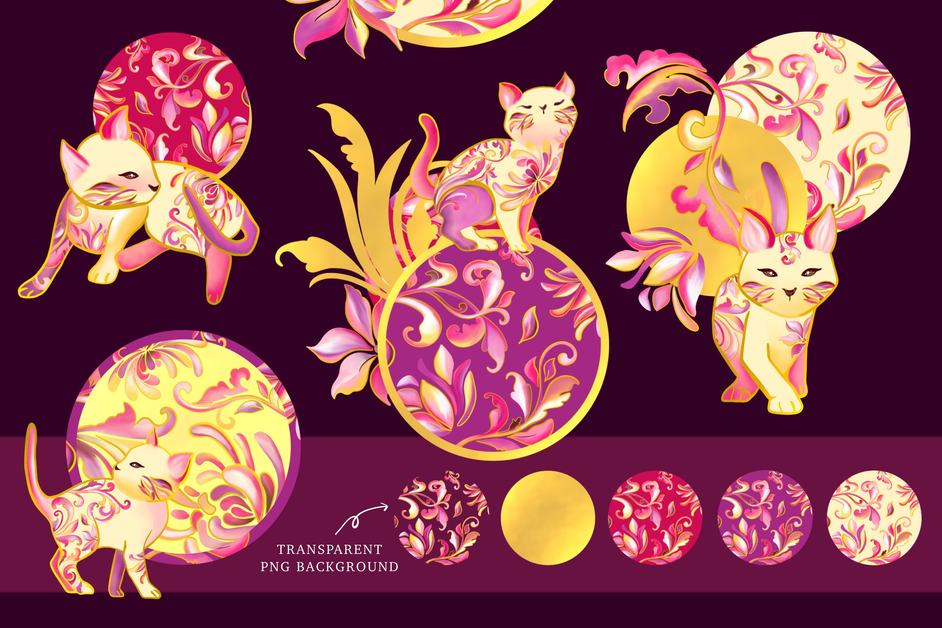 Vintage Cat Clipart Cat PNG Animal Pattern Vintage Animal Pattern ...