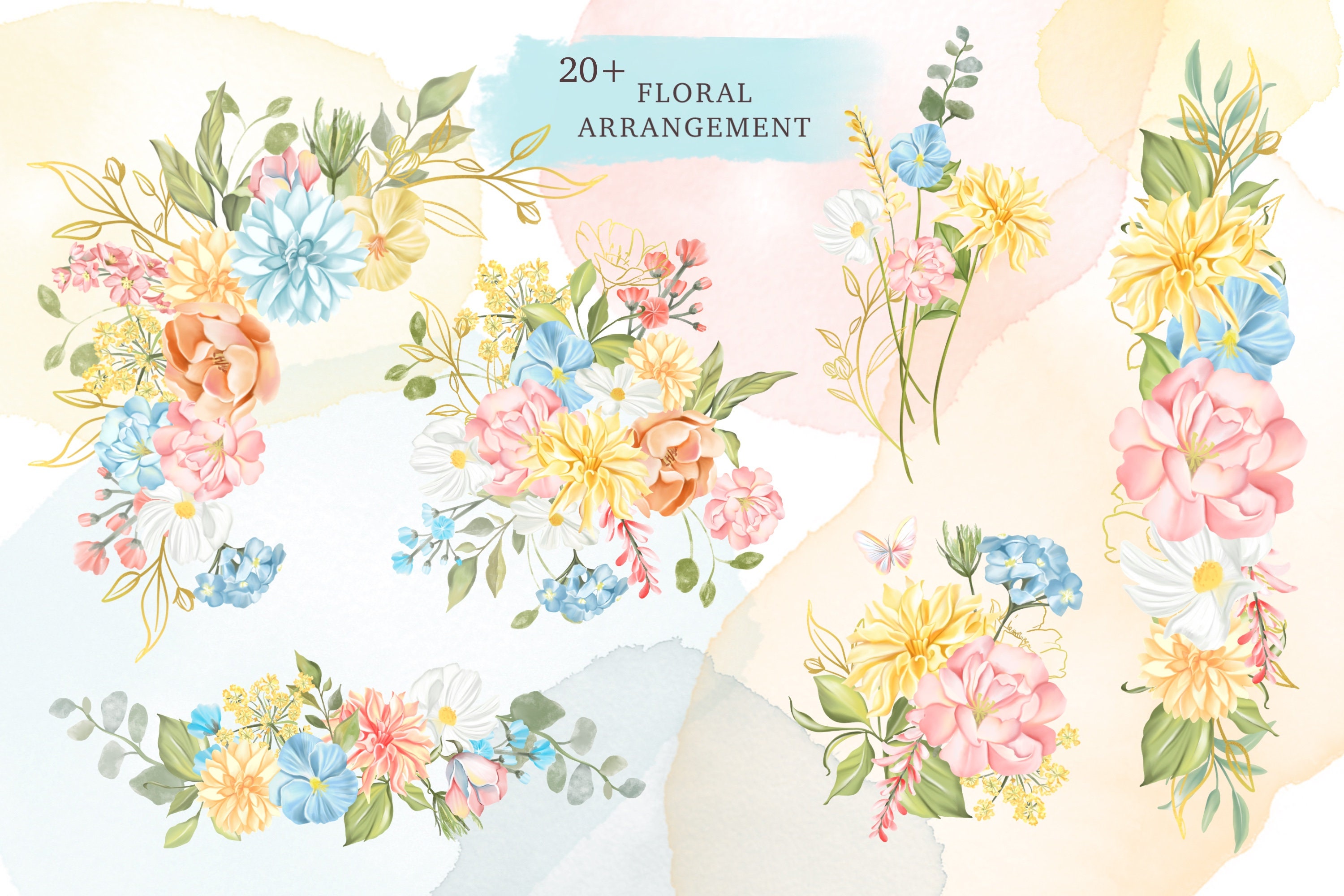 Sunny Meadow Design Bundle, Sunny Flower Pattern, Bright Floral PNG ...
