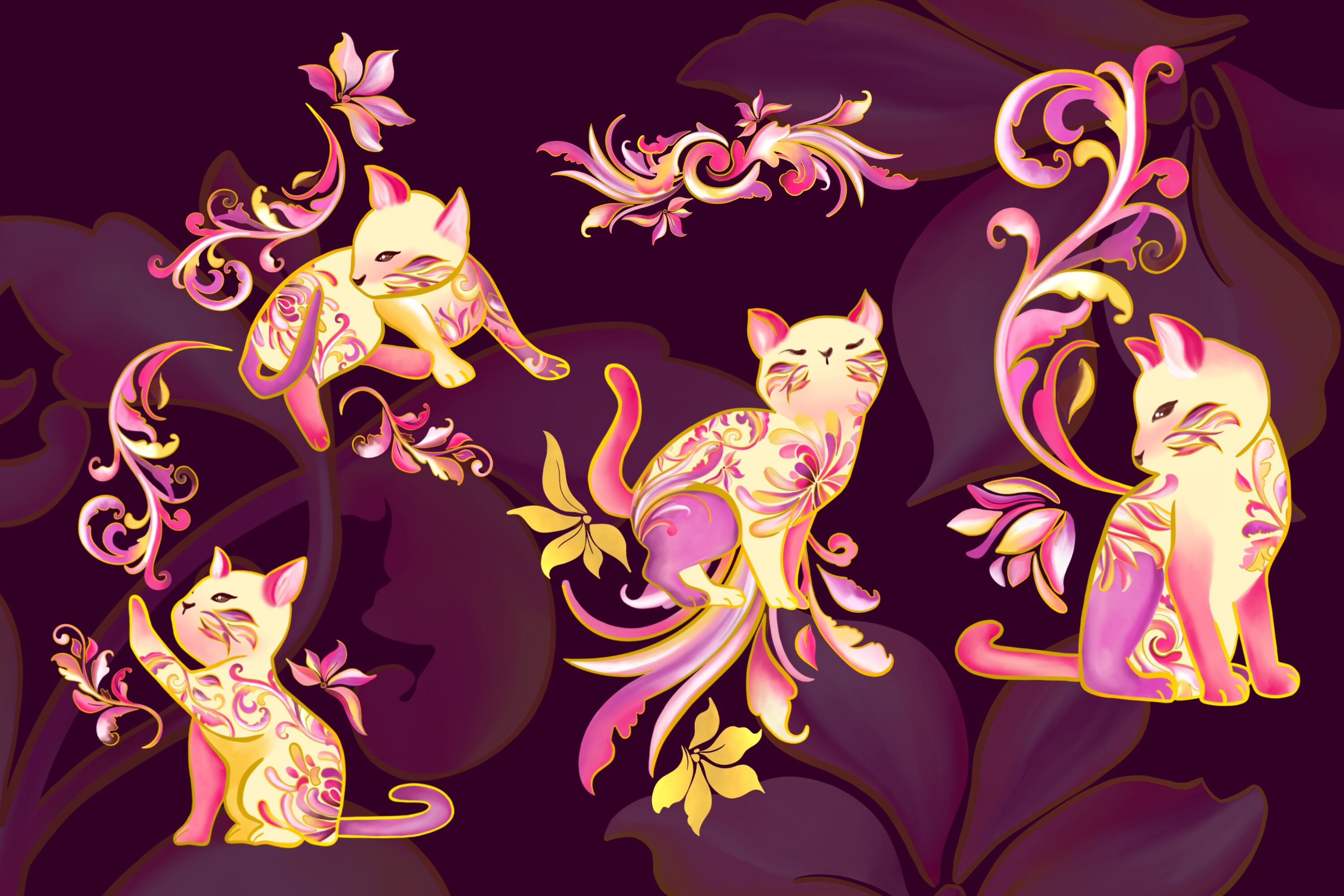 Vintage Cat Clipart Cat PNG Animal Pattern Vintage Animal Pattern ...