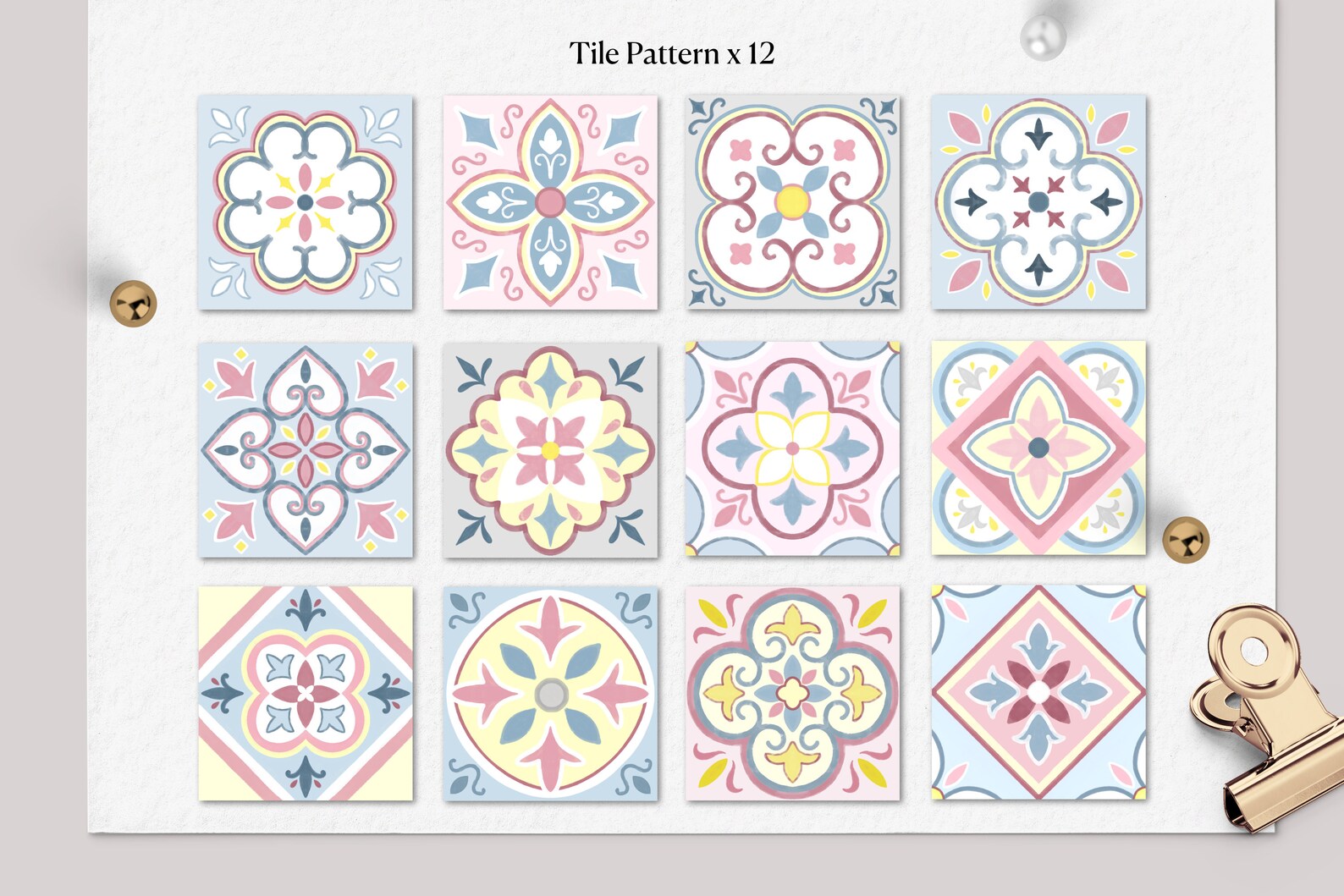 Watercolor Tile Pattern Pattern Digital Design Fabric Design Download ...