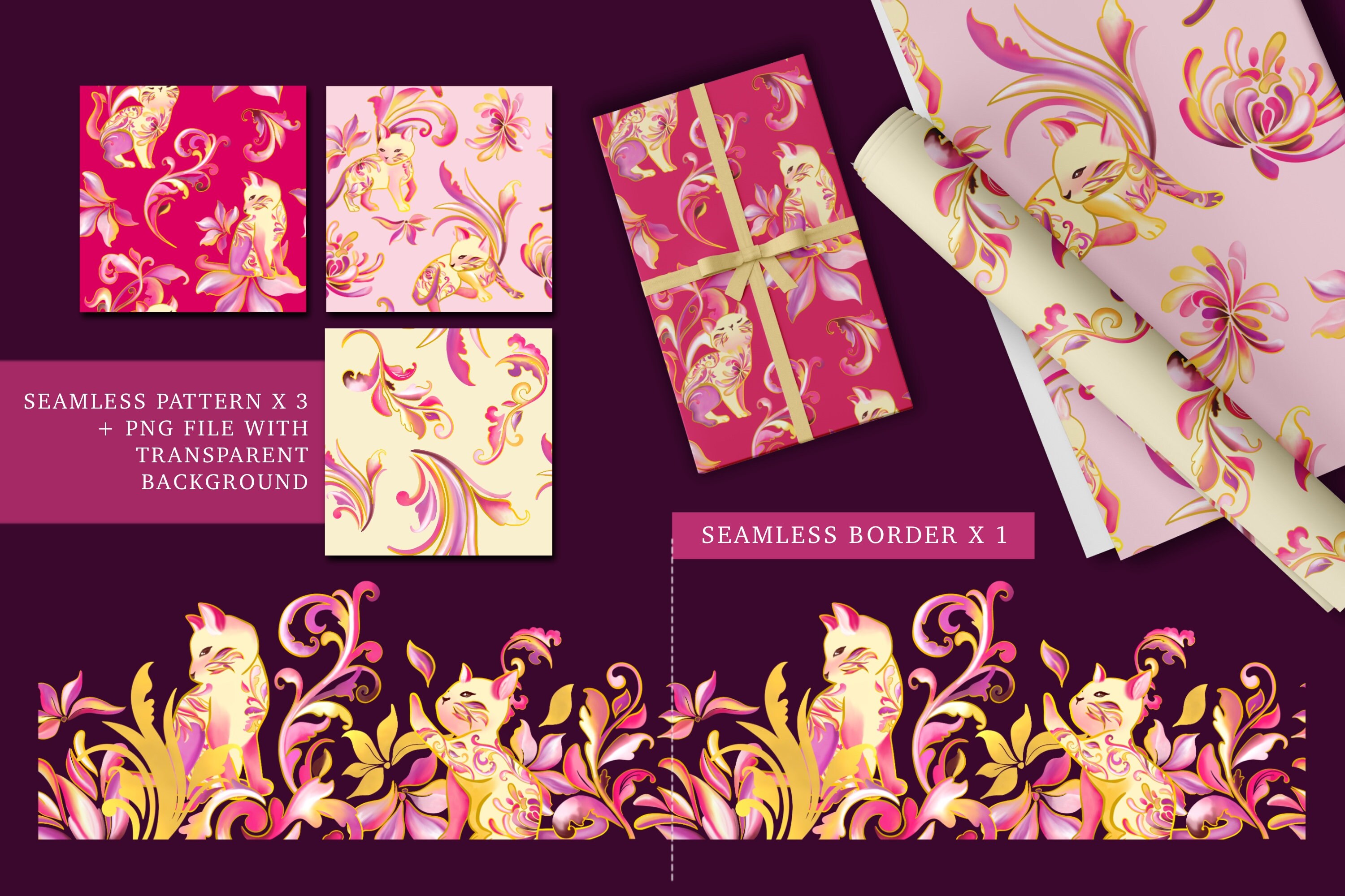 Vintage Cat Clipart Cat PNG Animal Pattern Vintage Animal Pattern ...