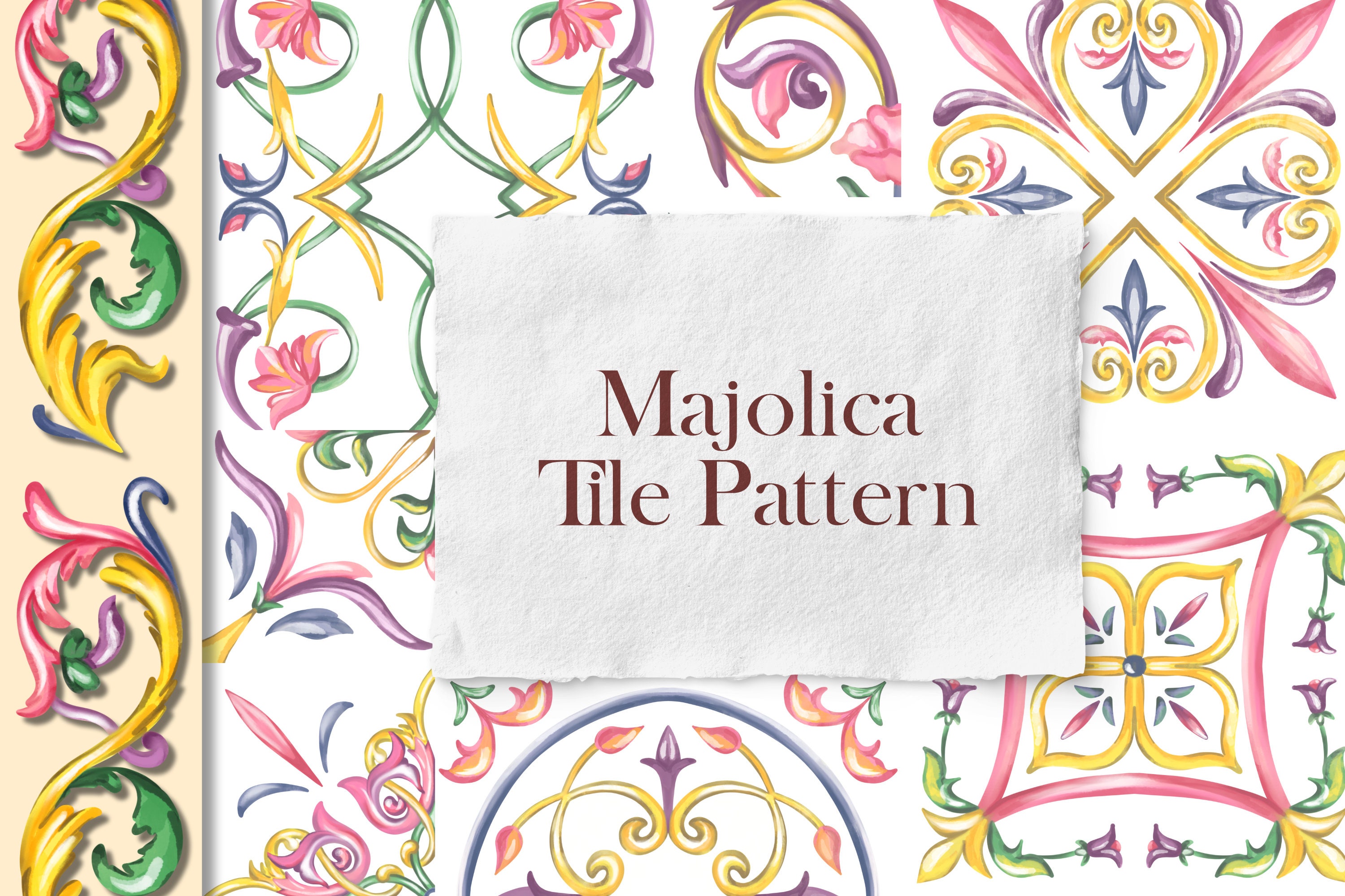 Majolica Tile Pattern Vintage Digital Paper Pattern Design Download ...