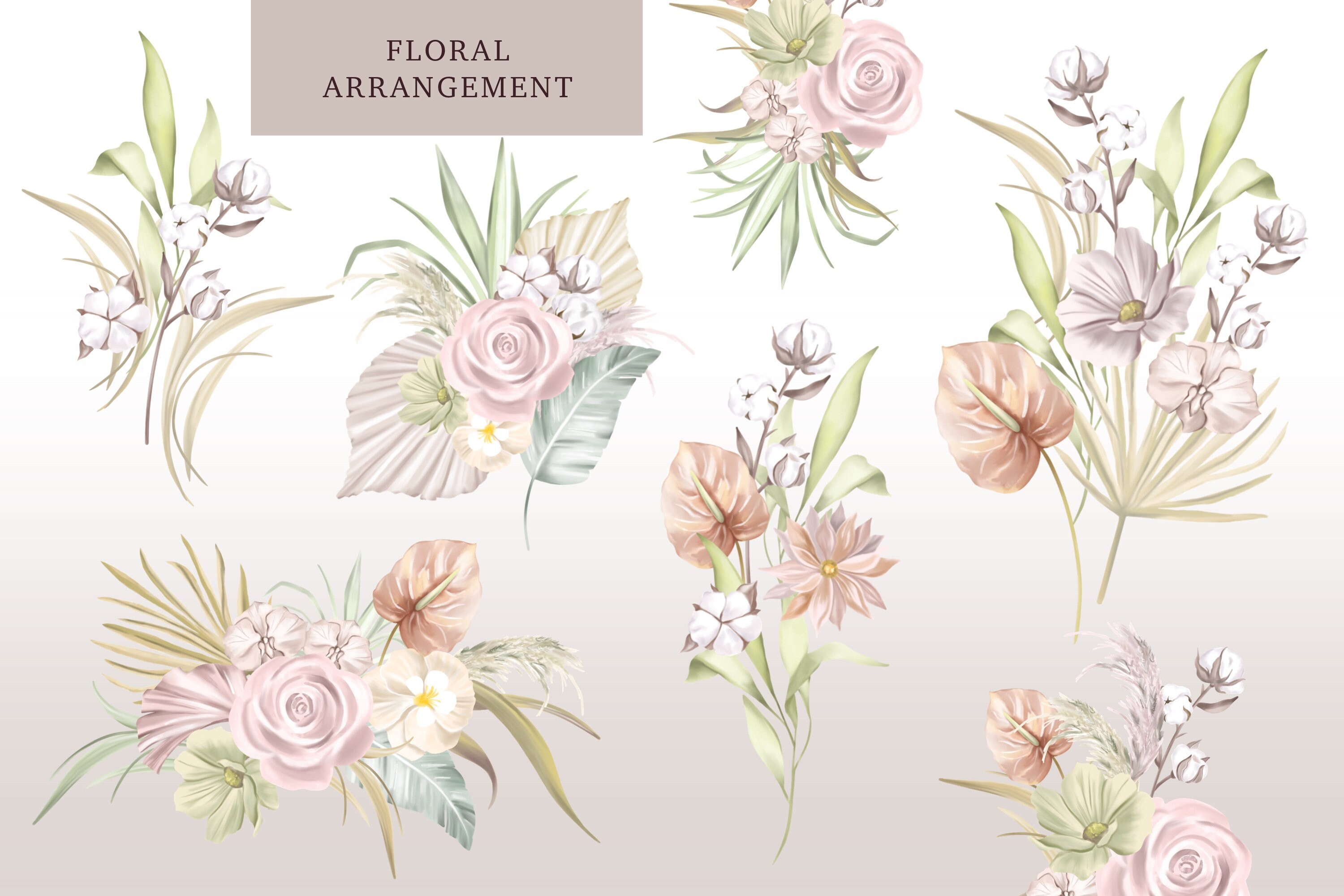 Watercolor Boho Tropical Clipart Boho Wedding Beige Floral PNG Flower ...