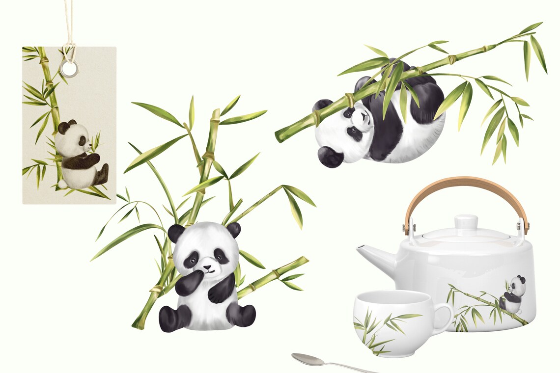 Bamboo Panda Clipart Chinese Panda Digital Download Cute Panda PNG ...
