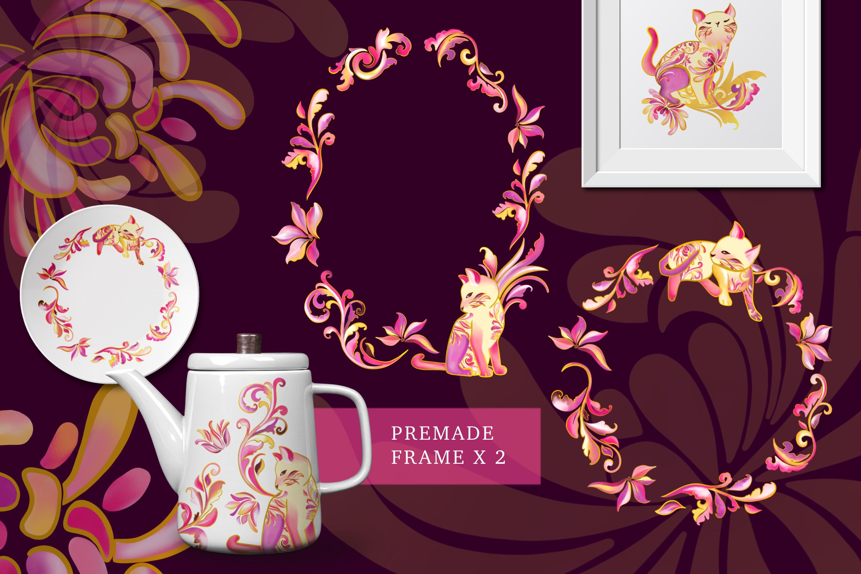 Vintage Cat Clipart Cat PNG Animal Pattern Vintage Animal Pattern ...