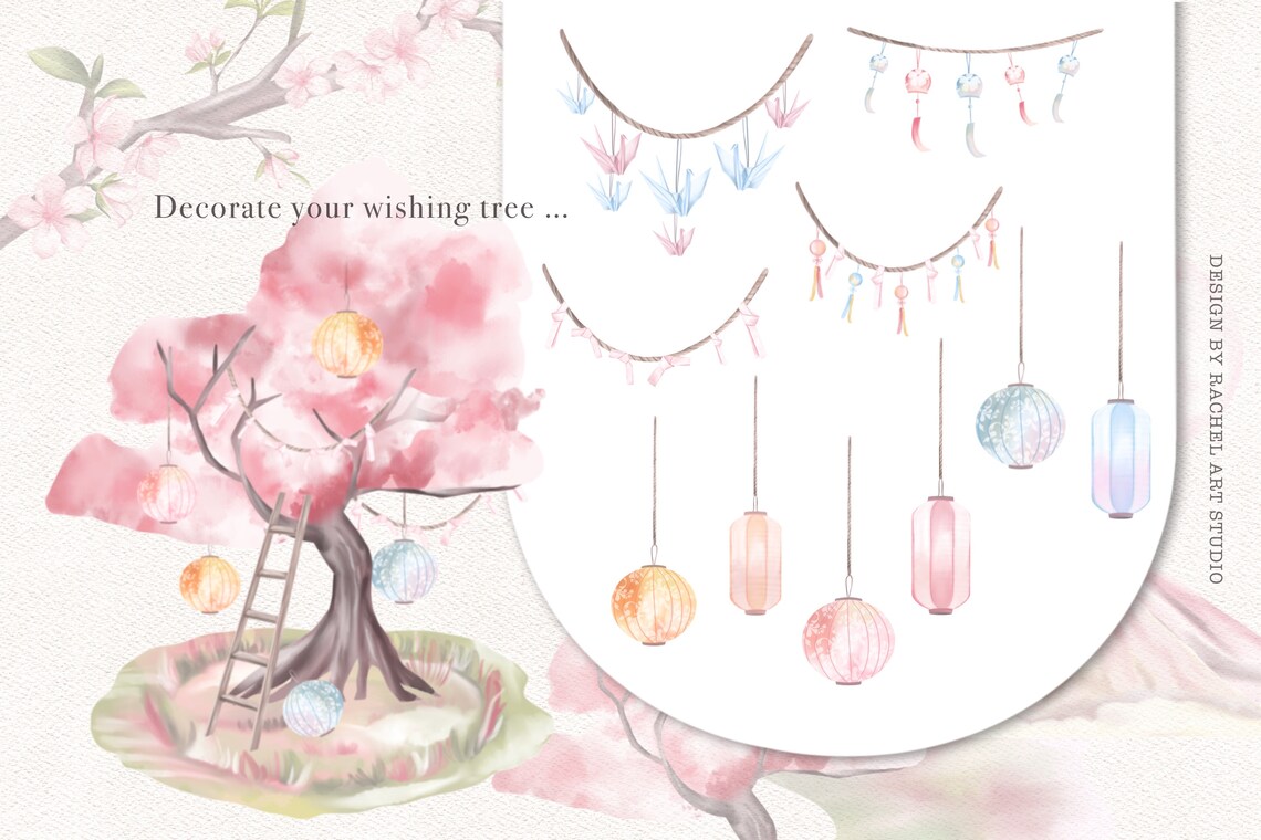Watercolor Cherry Blossom Clipart Sakura Flower Clipart Cherry Blossom ...