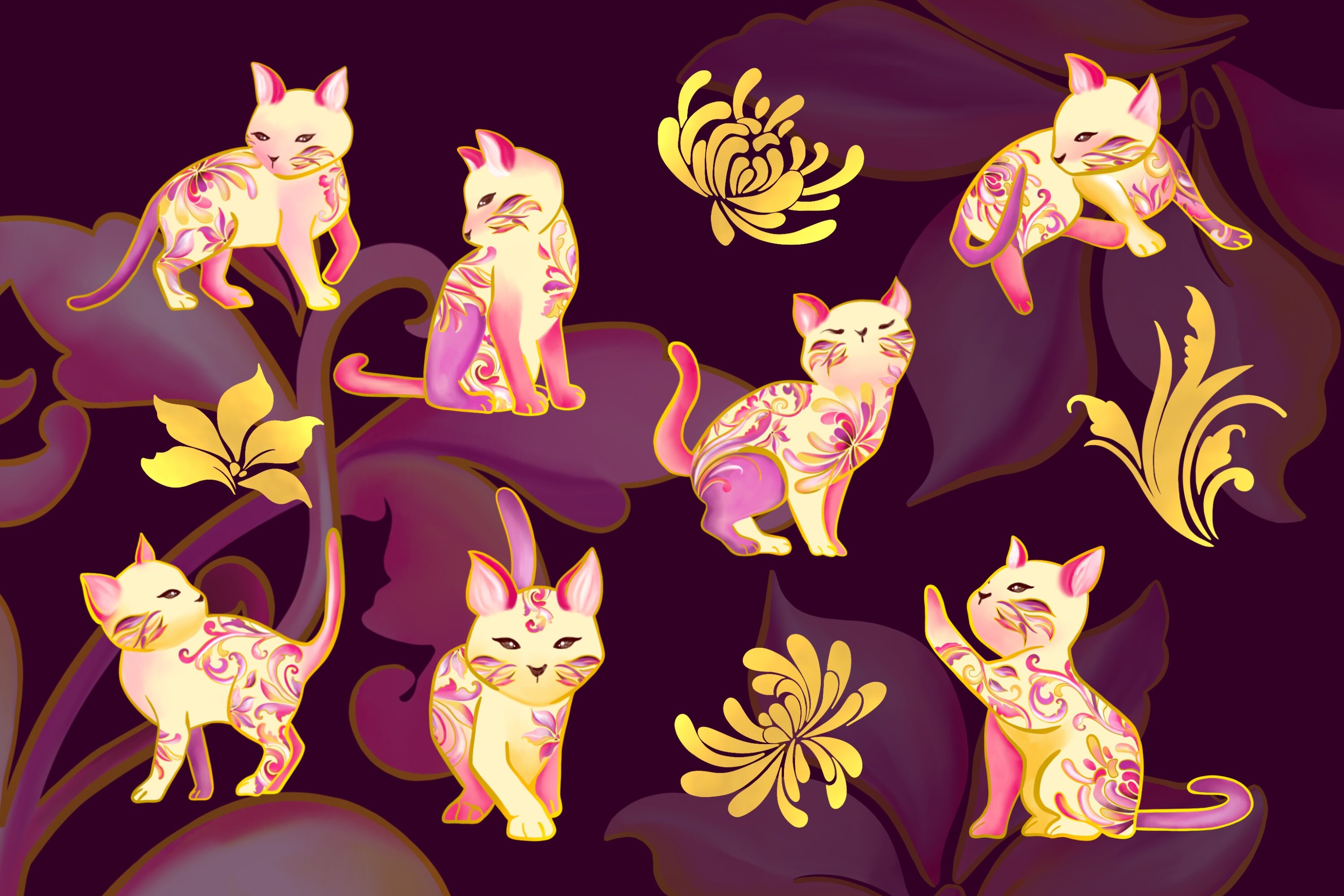 Vintage Cat Clipart Cat PNG Animal Pattern Vintage Animal Pattern ...