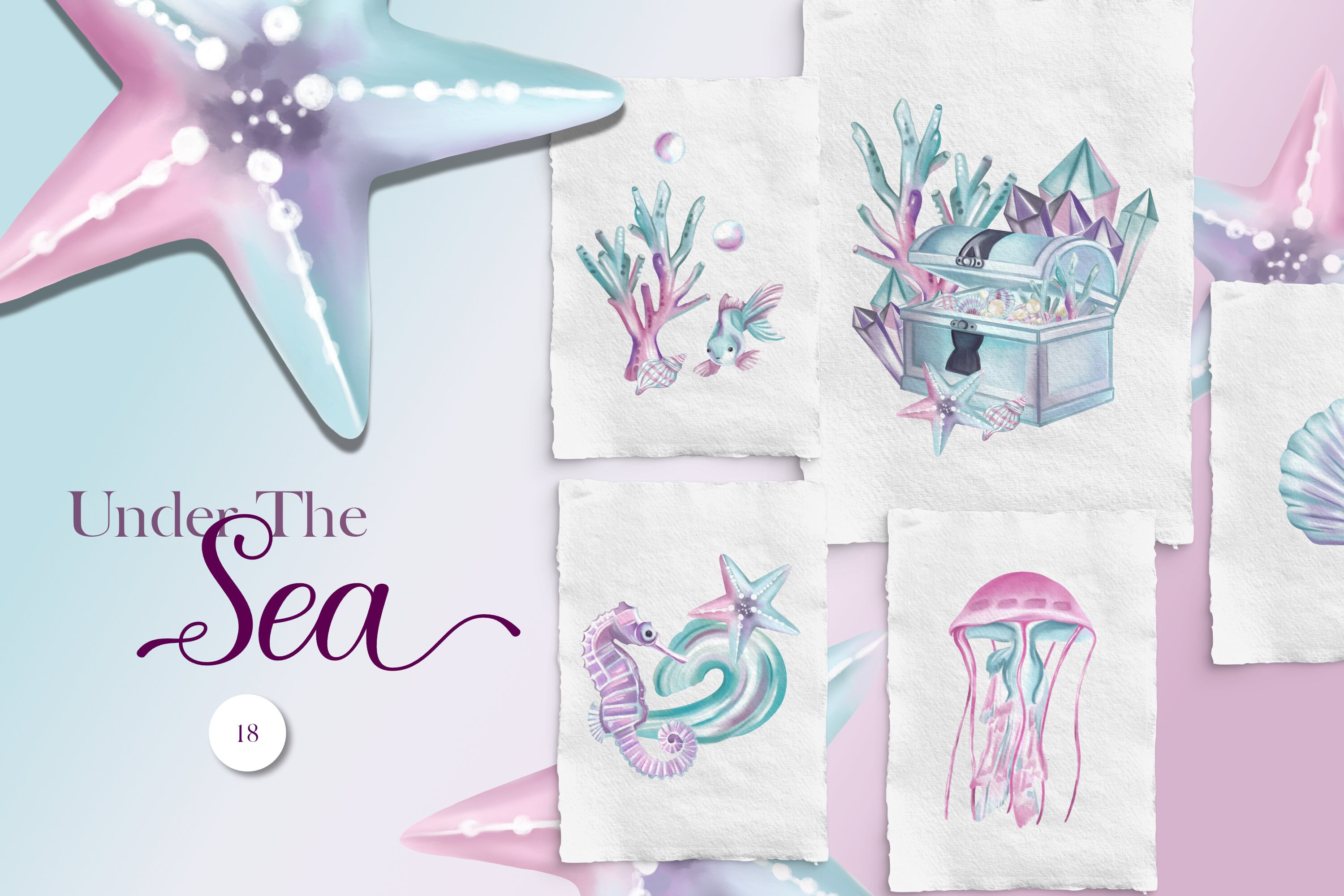 Under the Sea Clipart Sea Animal Clipart Ocean Watercolor PNG Coral ...