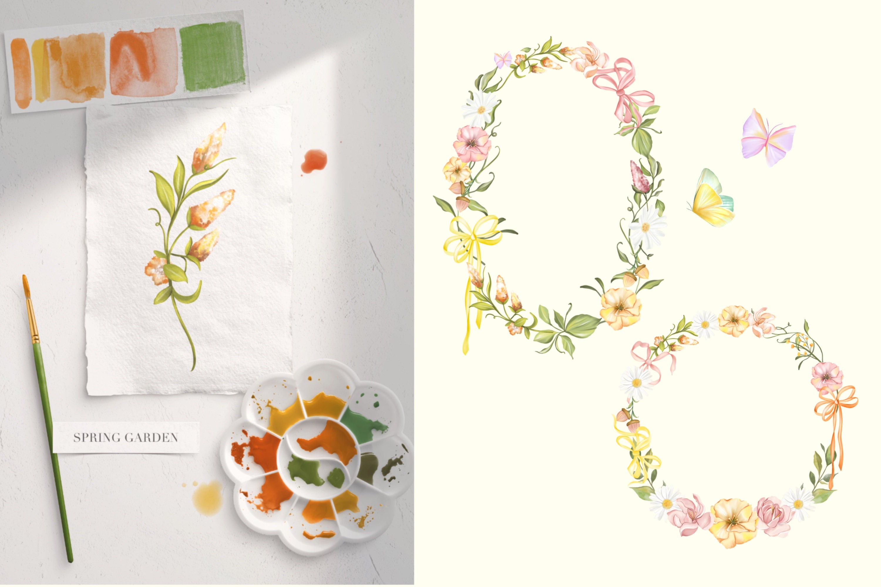 Spring Garden Clipart, Watercolor Floral Clipart, Flower Digital Papers ...