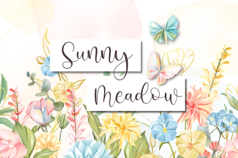 Sunny Meadow Flower Clipart Yellow Sunny Flower Digital Paper Bright ...