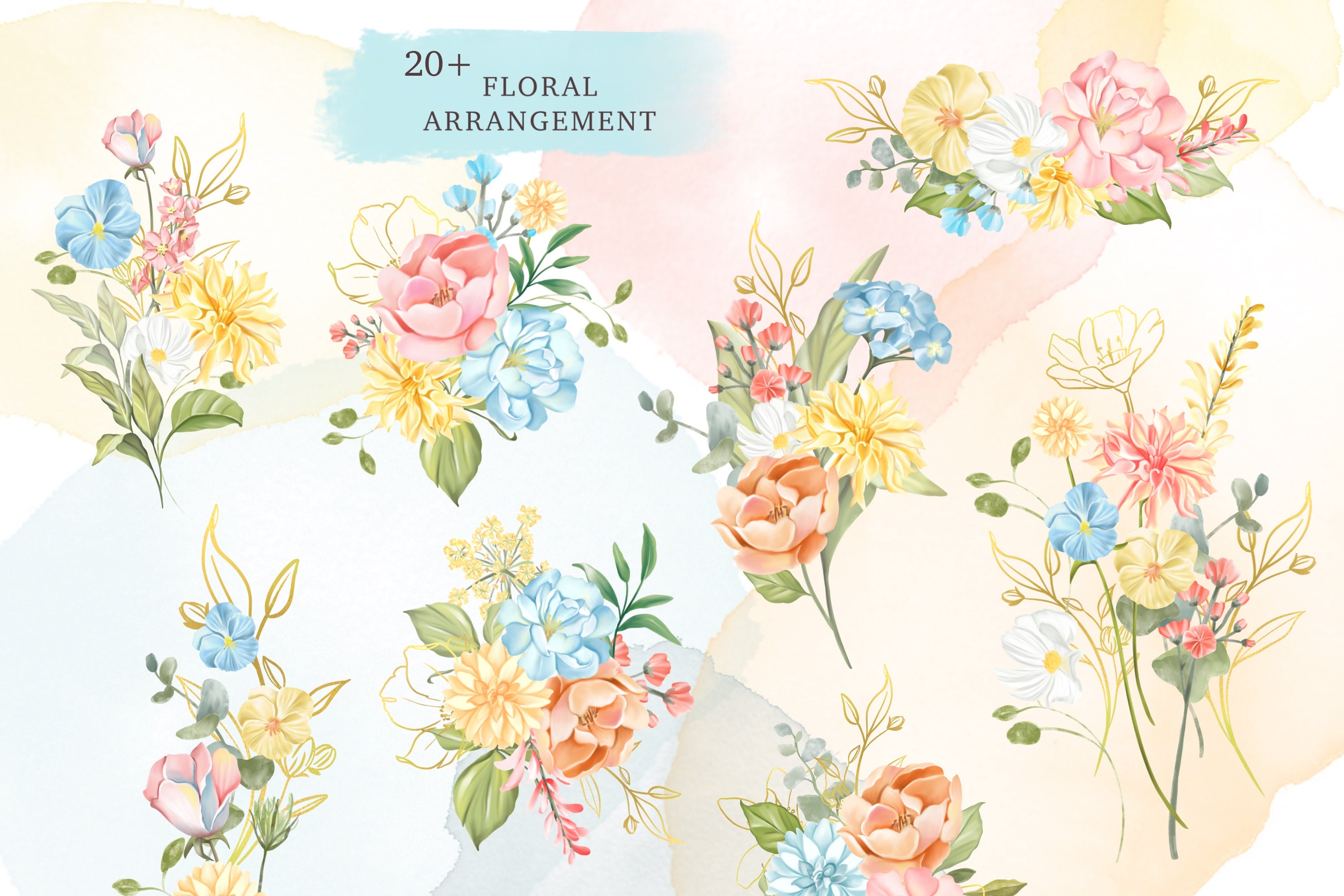 Sunny Meadow Design Bundle, Sunny Flower Pattern, Bright Floral PNG ...