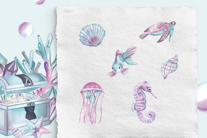 Under the Sea Clipart Sea Animal Clipart Ocean Watercolor PNG Coral ...
