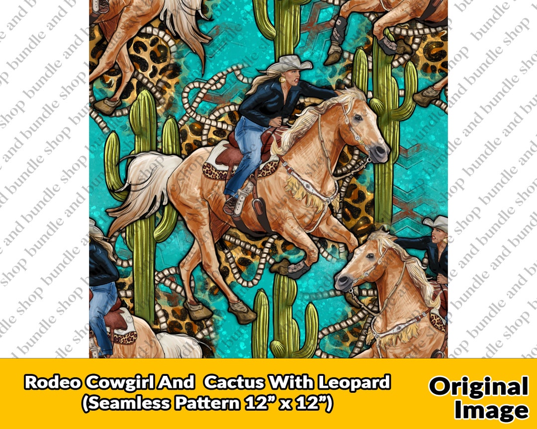 Rodeo Cowgirl and Cactus With Leopard Patterns Digital Paper - Etsy