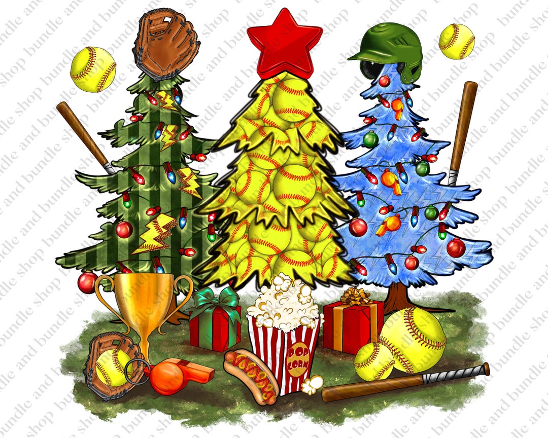 Christmas With Softball Trees Png Sublimation Design Softball - Etsy