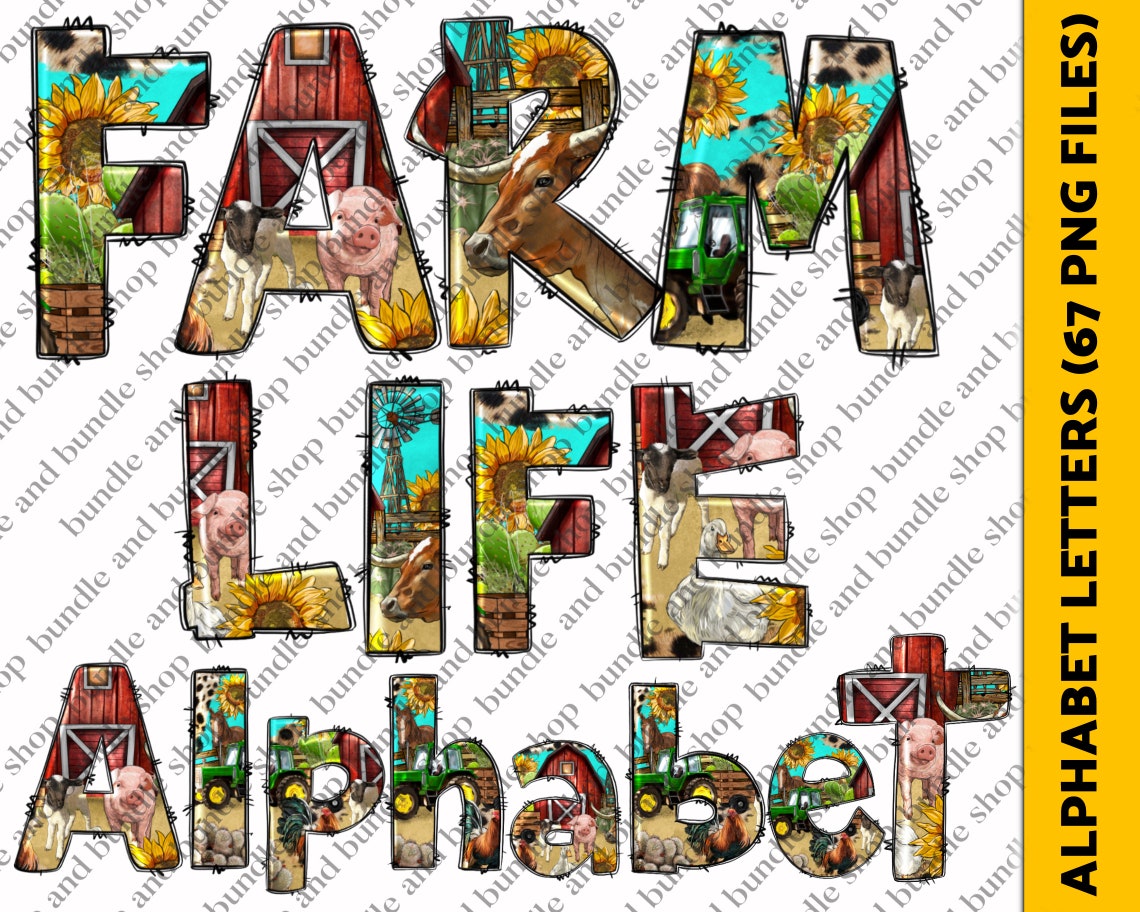 Farm Life Alphabet Letters 67 PNG Files Bundlefarm Animals - Etsy