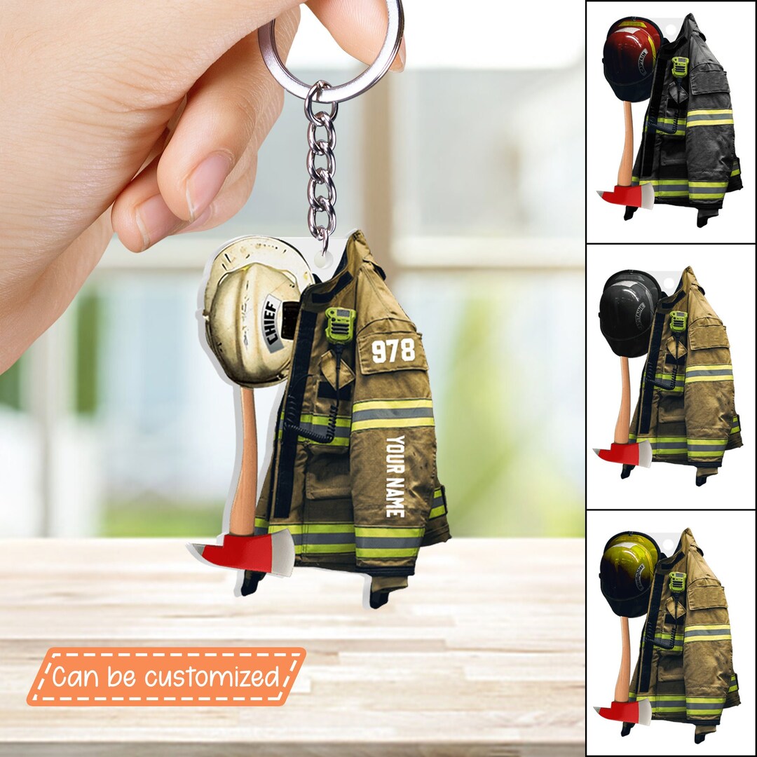 Personalized Firefighter Armor & Helmet Flat Acrylic Keychain - Etsy