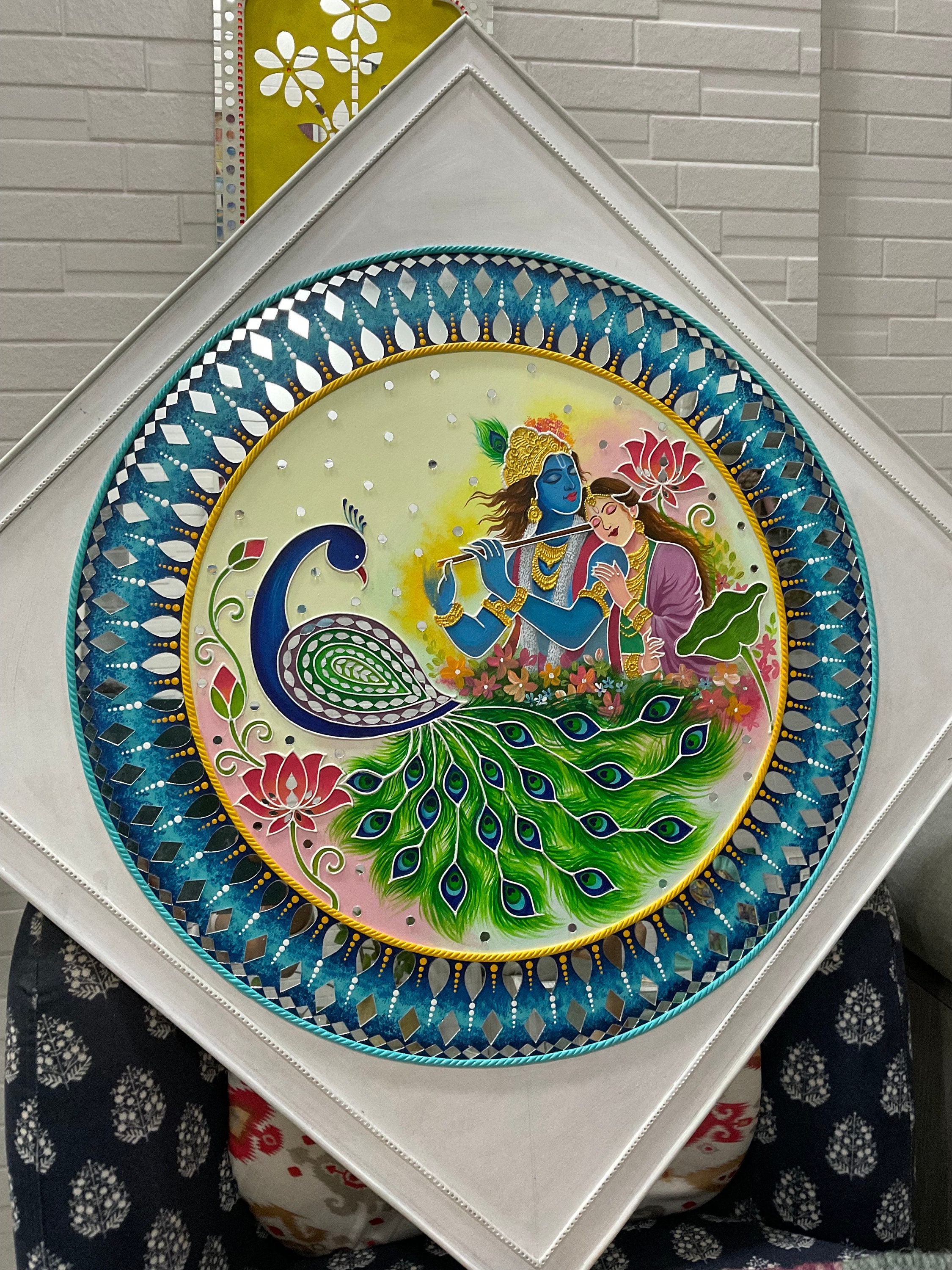 24 Inches Radha Krishna Lippan Art, Wall Art, Handmade Artwork, Clay ...