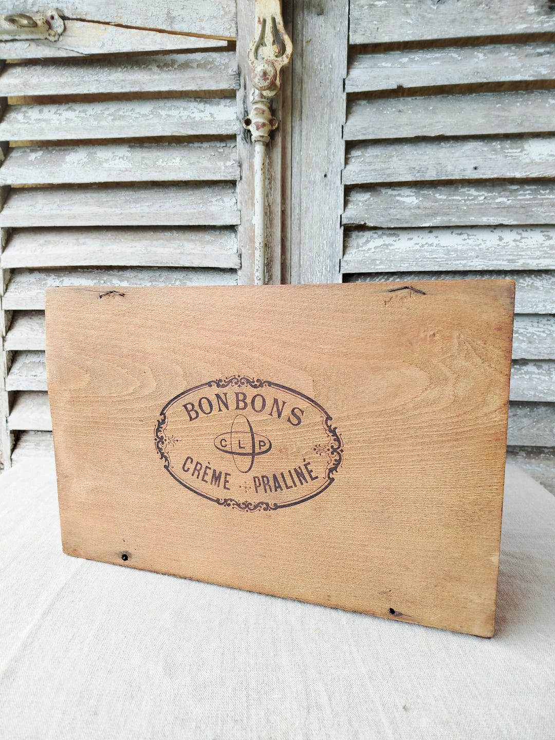 Antique Wooden Box, French Wooden Advertising Box, Vintage Storage Box ...