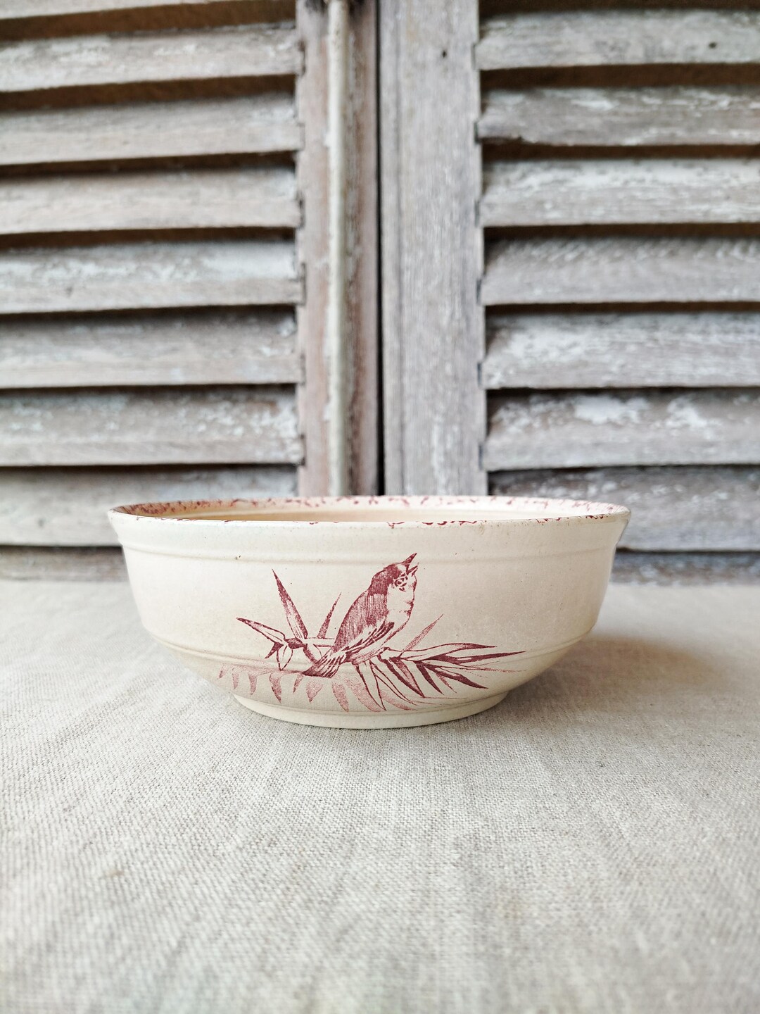 Antique Ironstone Bowl, Bird and Butterfly Motif. Red Ironstone ...