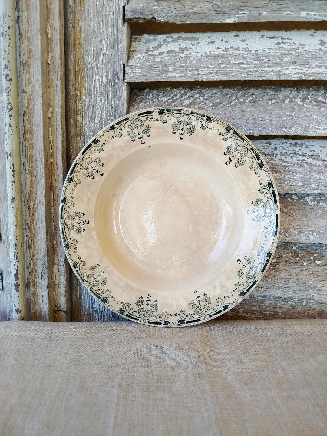Antique Ironstone Plate, Green Decoration, Antique Patinated ...