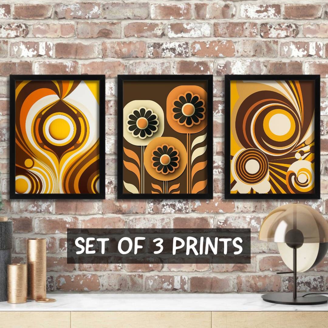 Abstract 60s Artwork, 70s Prints, Set of 3 Prints, Framed Art, Retro ...