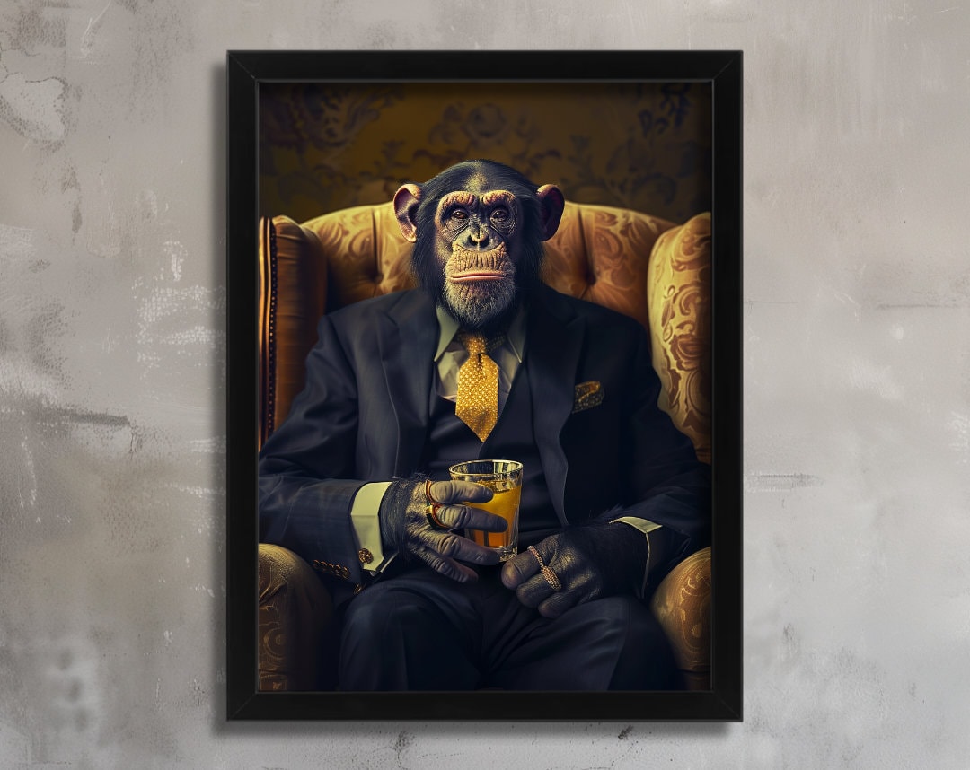Vintage Chimpanzee Portrait, Anthropomorphic Art Print, Vintage Animal ...